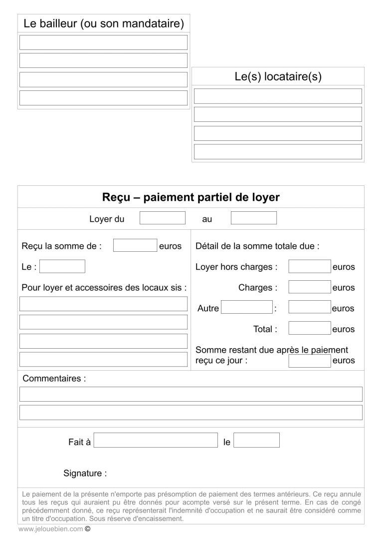 Reçu de loyer - Modèle gratuit -Jelouebien Reçu de loyer - Modèle gratuit -Jelouebien